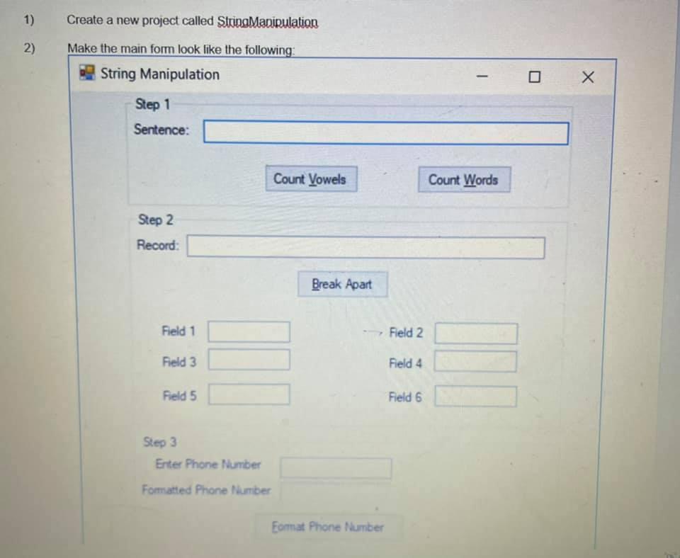 Solved 1) Create a new project called String Manipulation 2) | Chegg.com