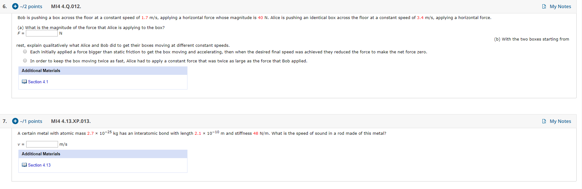 Solved 6. + -/2 points MI4 4.Q.012. My Notes Bob is pushing | Chegg.com