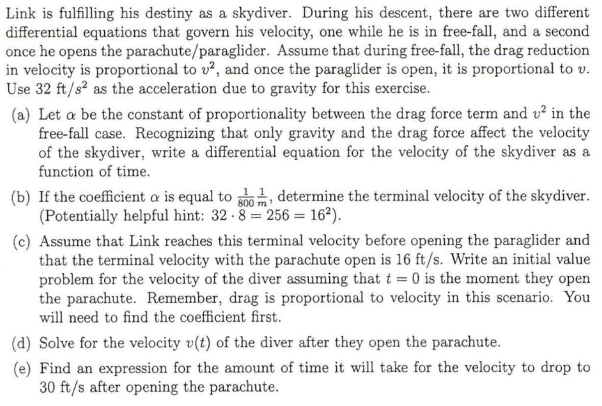 Solved Link is fulfilling his destiny as a skydiver. During | Chegg.com