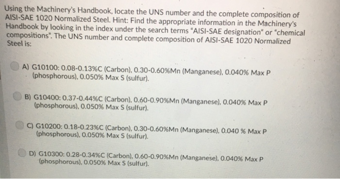 Using the Machinery's Handbook locate the UNS number | Chegg.com