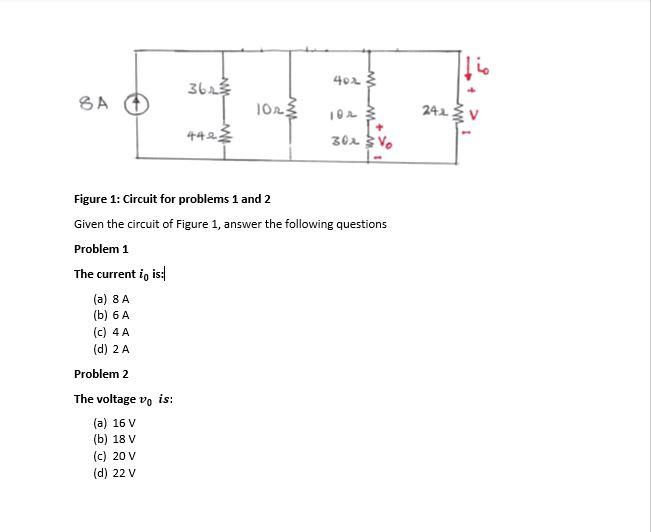 Solved Figure 1: Circuit for problems 1 and 2 Given the | Chegg.com