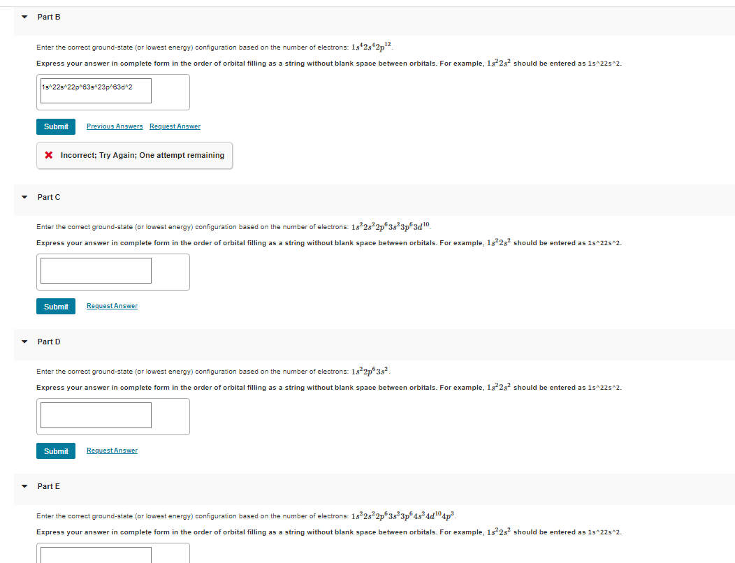Solved Part B Enter the correct ground-state (or lowest | Chegg.com