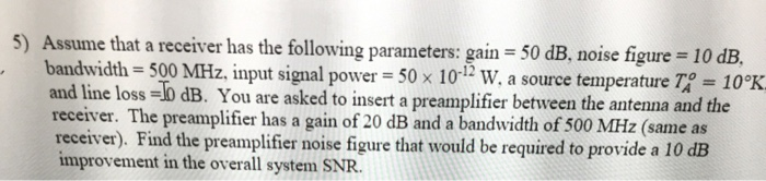 Solved 50 dB, noise figure bandwidth- 500 MHz, input signal | Chegg.com