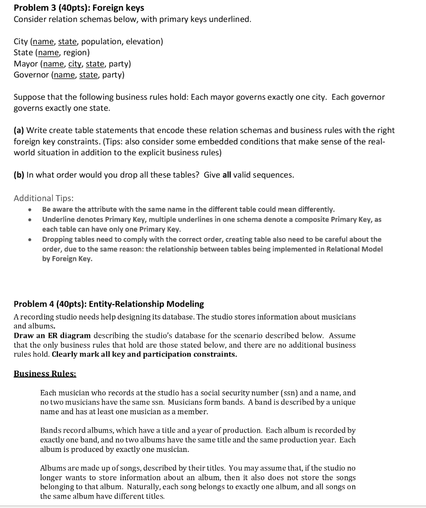 Solved Problem 1 (30pts): Schemas and instances Consider an | Chegg.com