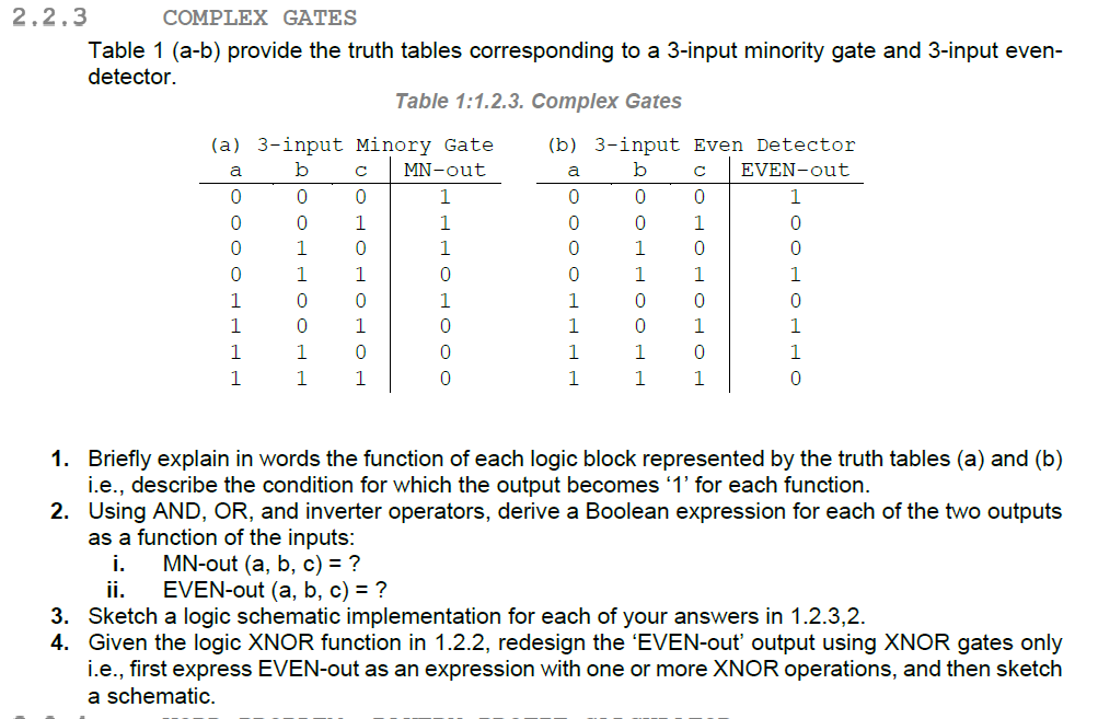 Solved 2.2.3 COMPLEX GATES Table 1 (a-b) provide the truth | Chegg.com