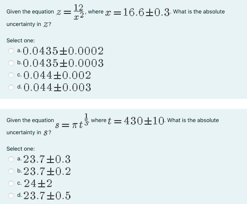Solved 12 Given the equation 2 = T uncertainty in 2? where x | Chegg.com