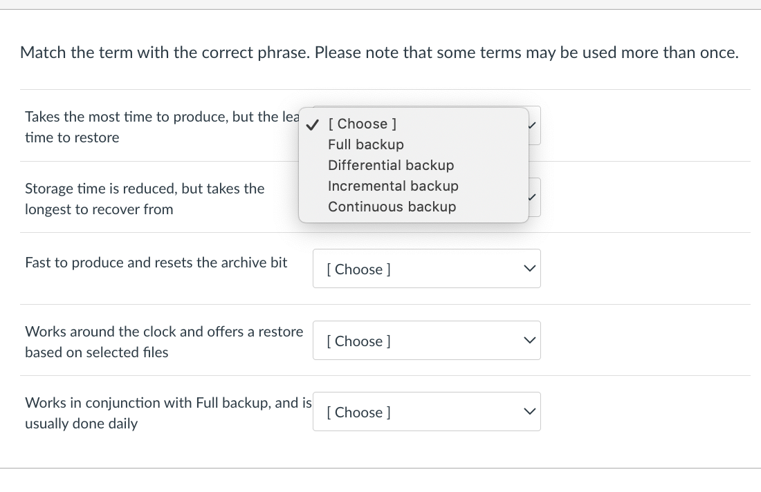 Solved Match the term with the correct phrase. Please note | Chegg.com