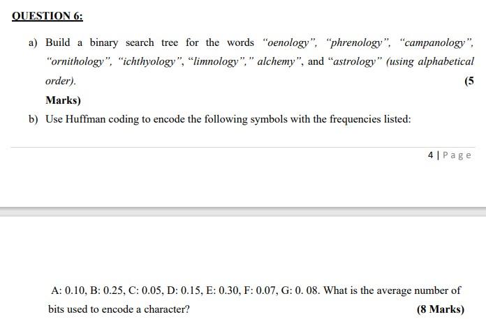 Solved QUESTION 6: a) Build a binary search tree for the | Chegg.com