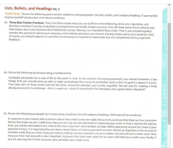 LISTS, BULLETS, HEADINGS Selecting one of the three | Chegg.com