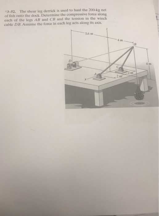 Solved 3-52. The shear leg derrick is used to haul the | Chegg.com