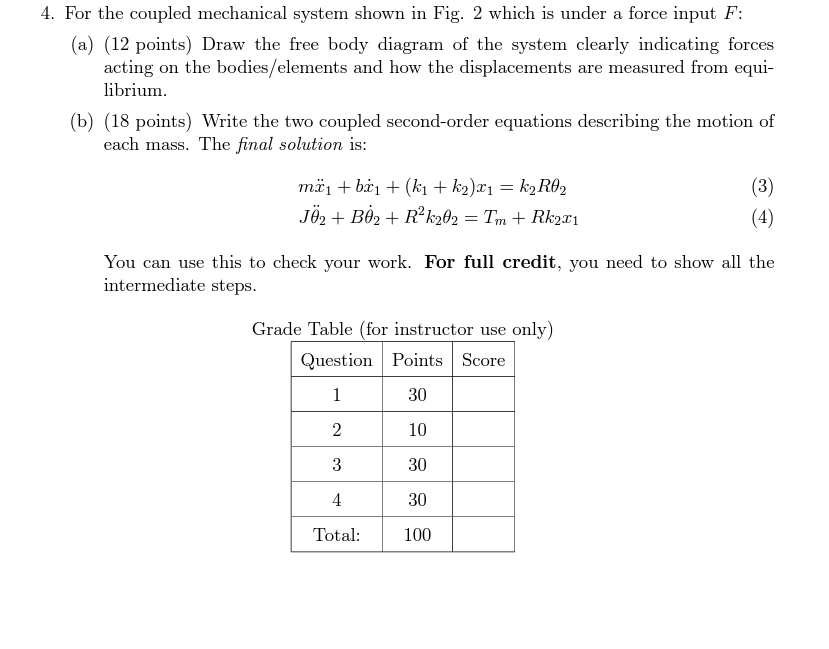 For the coupled mechanical system shown in Fig. 2 | Chegg.com