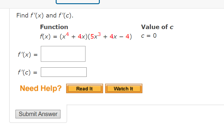 Solved Find f′(x) and f′(c) Function Value of c | Chegg.com