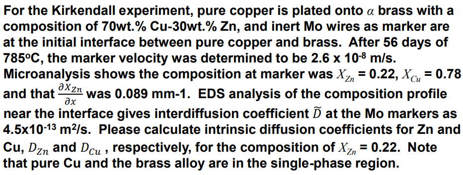 Solved For the Kirkendall experiment, pure copper is plated | Chegg.com