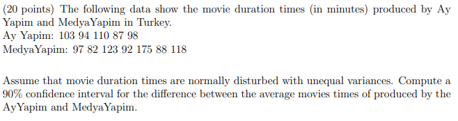 Solved (20 points) The following data show the movie | Chegg.com