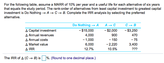 Solved For the following table, assume a MARR of 10% per | Chegg.com