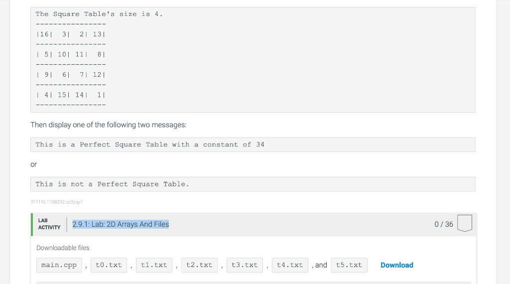 Solved 2.9 Lab: 2D Arrays And Files A Perfect Square Table | Chegg.com