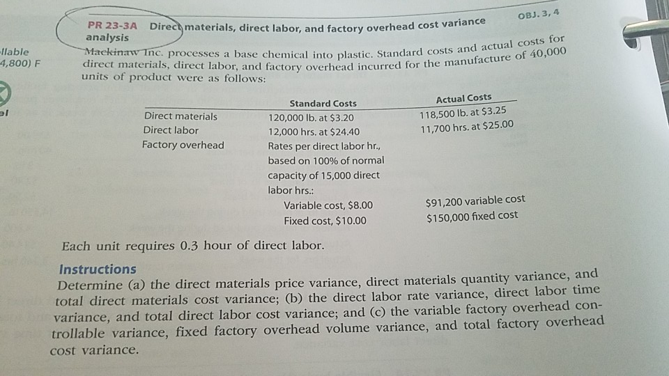 Solved OBJ. 3, 4 PR 23-3A Direct materials, direct labor, | Chegg.com