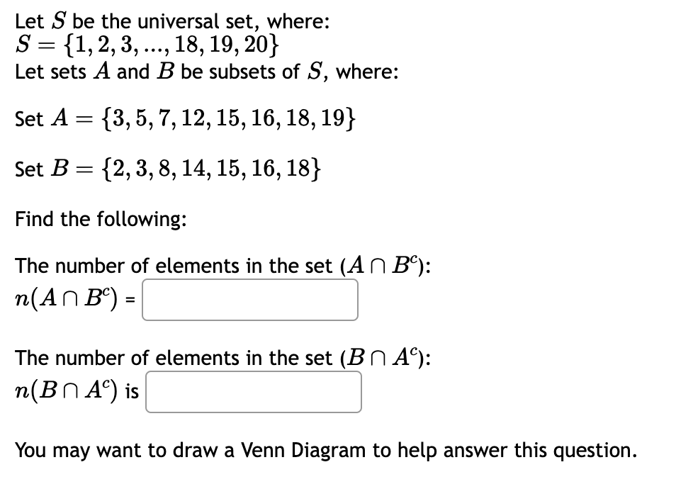 Solved Let S be the universal set, where: | Chegg.com