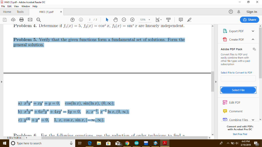 Solved HW (1),pdf -Adobe Acrobat Reader DC File Edit View | Chegg.com