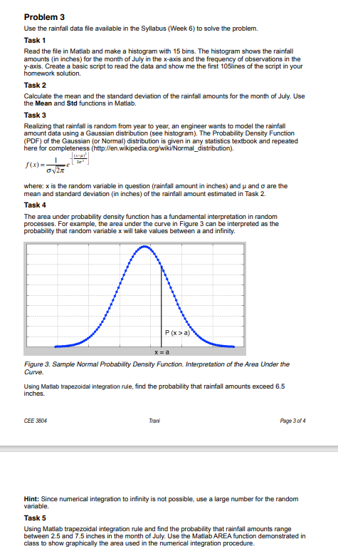 Solved Problem 3 Use the rainfall data file available in the | Chegg.com