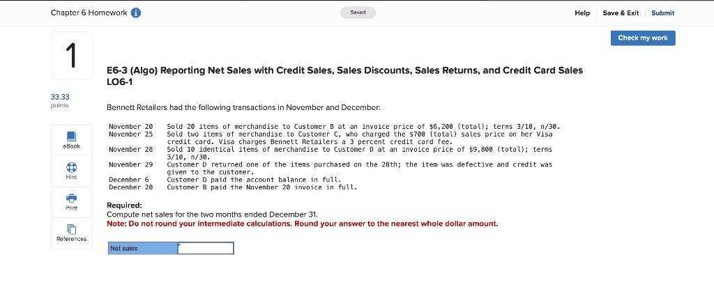 Solved E6-3 (Algo) Reporting Net Sales with Credit Sales, | Chegg.com