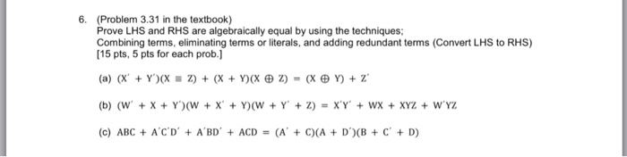 Solved (Problem 3.31 in the textbook) Prove LHS and RHS are | Chegg.com