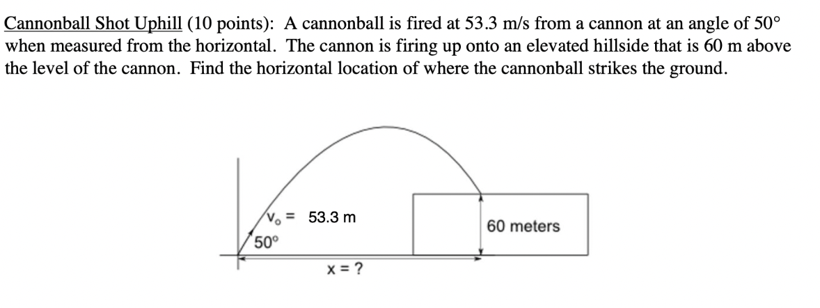 Solved Cannonball Shot Uphill (10 points): A cannonball is | Chegg.com