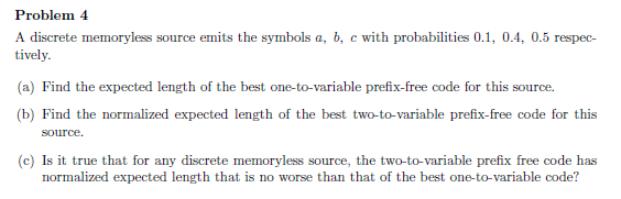 Problem 4 A discrete memoryless source emits the | Chegg.com