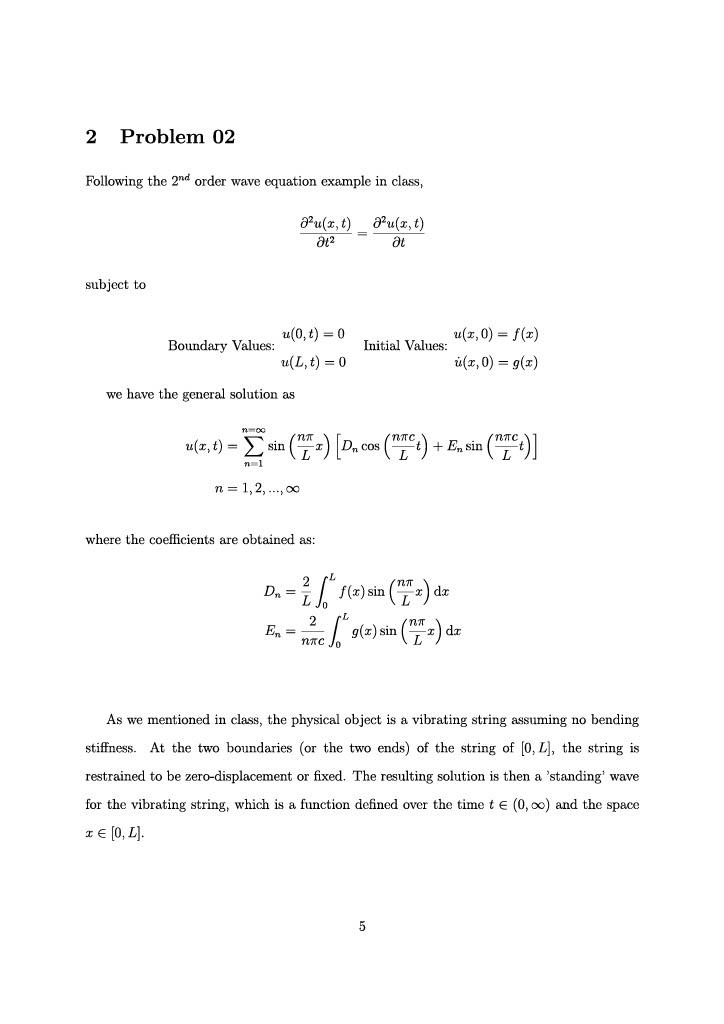 2 Problem 02 Following the 2nd order wave equation | Chegg.com