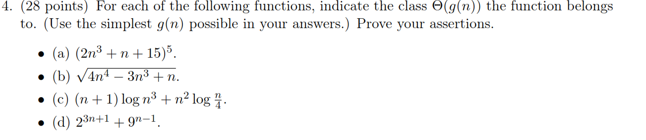 Solved 1. (28 points) For each of the following functions, | Chegg.com