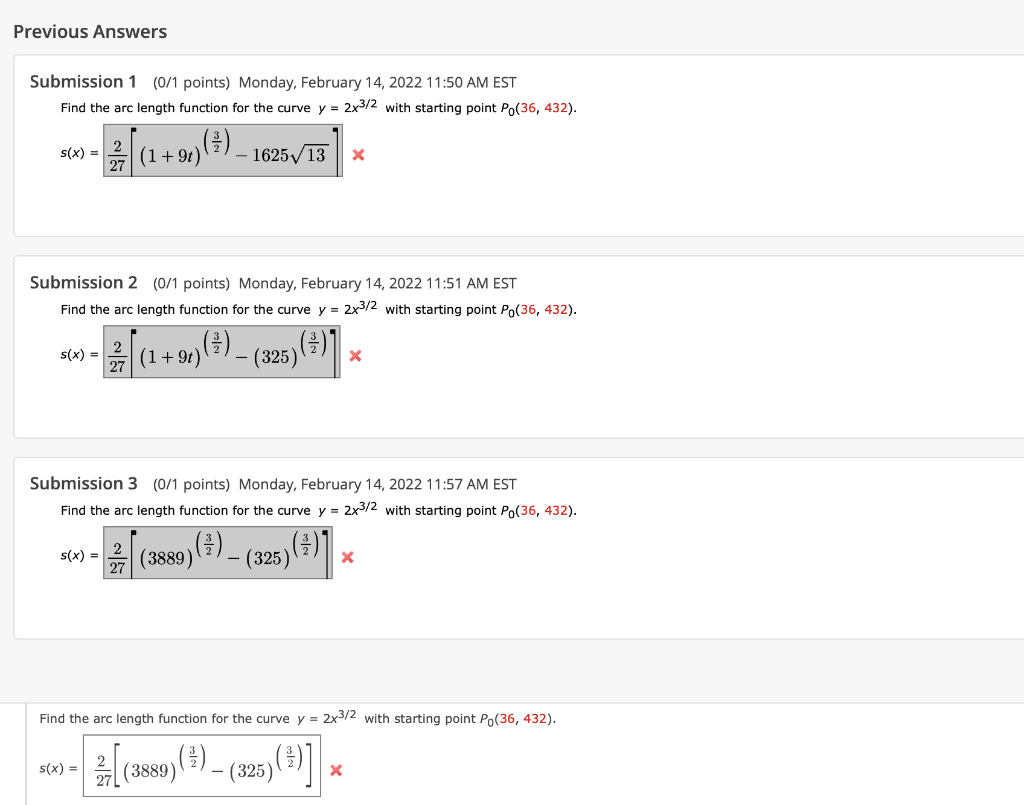 Solved Previous Answers Submission 1 (0/1 points) Monday, | Chegg.com