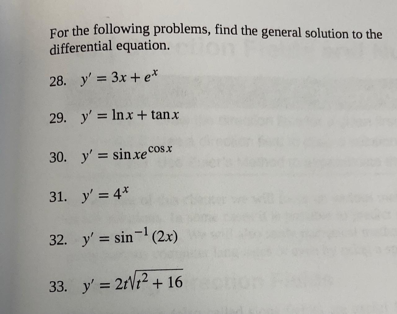 Solved For the following problems, find the general solution | Chegg.com