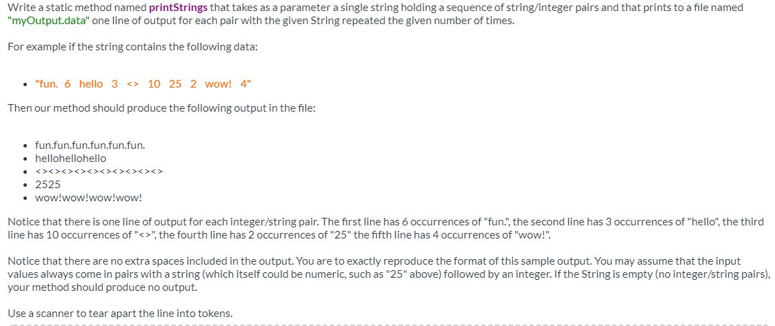 Solved Write a static method named printStrings that takes | Chegg.com