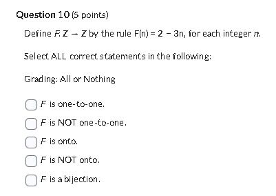 Solved Define F:Z→Z by the rule F(n)=2−3n, for each integer | Chegg.com