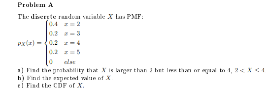 Solved The discrete random variable X has PMF: | Chegg.com