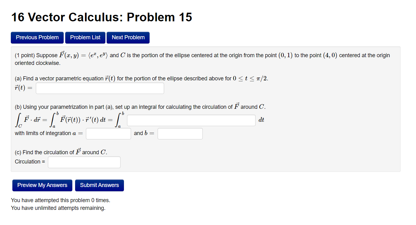 Solved 16 Vector Calculus: Problem 15 Previous Problem | Chegg.com