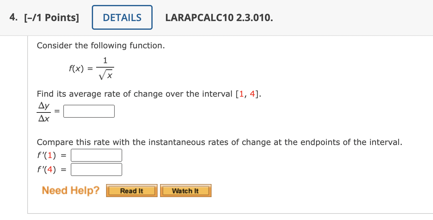Solved 2. [-/1 Points] DETAILS LARAPCALC10 2.3.006.MI. | Chegg.com