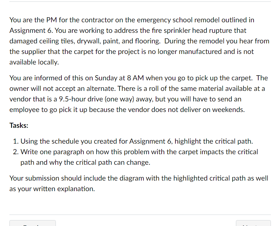 Solved You are the PM for the contractor on the emergency | Chegg.com