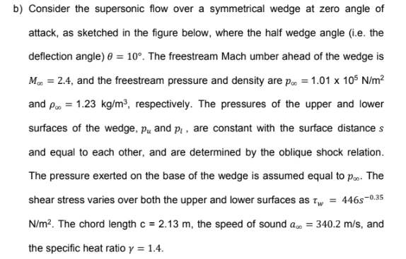 Consider the supersonic flow over a symmetrical wedge | Chegg.com