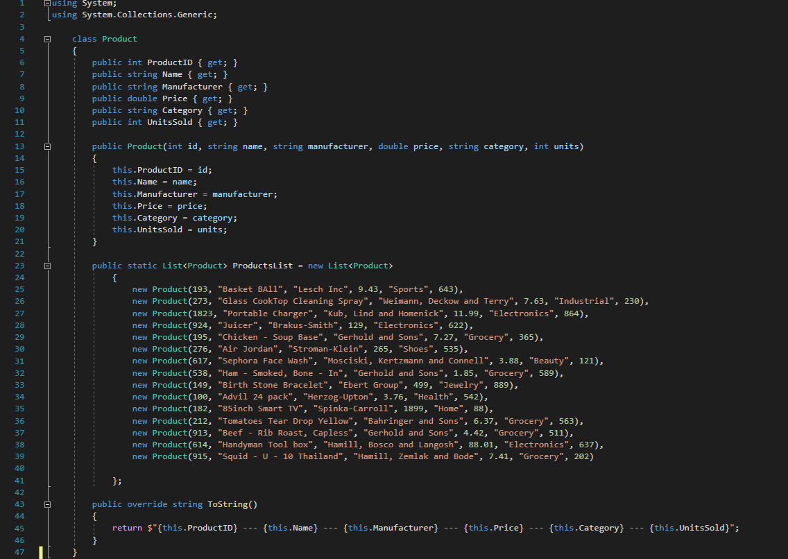 Solved \C# Task - 1: (50 points) Download the Product.cs | Chegg.com