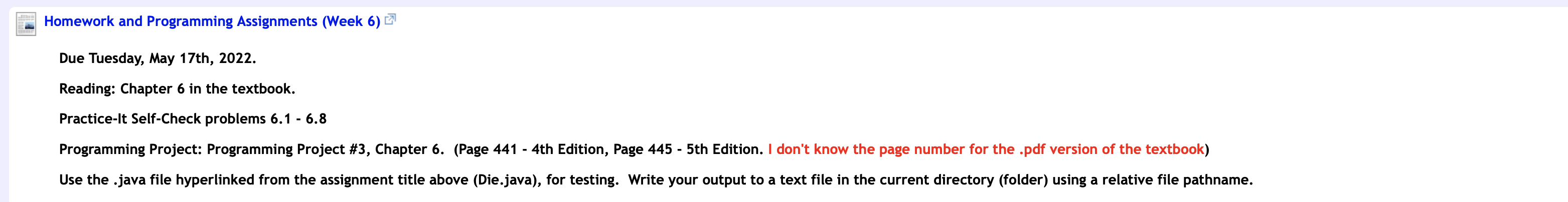 Homework and Programming Assignments (Week 6) Due | Chegg.com