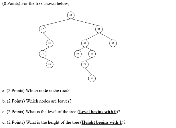 Solved (8 Points) For the tree shown below, a. (2 Points) | Chegg.com