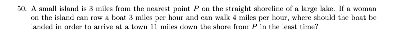 Solved 50. A small island is 3 miles from the nearest point | Chegg.com