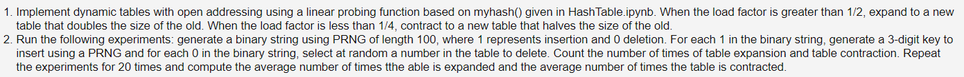 Solved 1 Implement Dynamic Tables With Open Addressing 