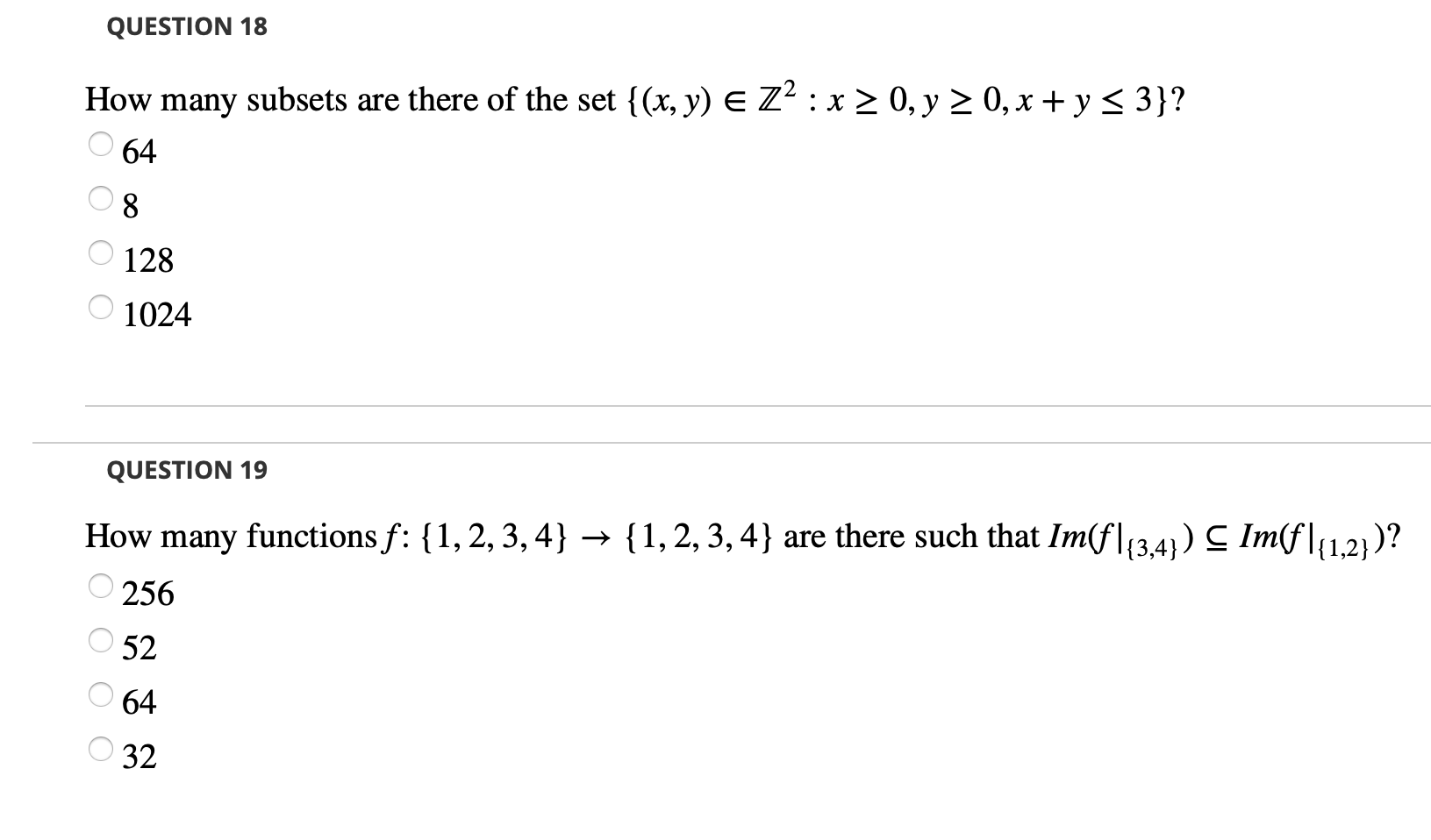 Solved QUESTION 18 How many subsets are there of the set | Chegg.com