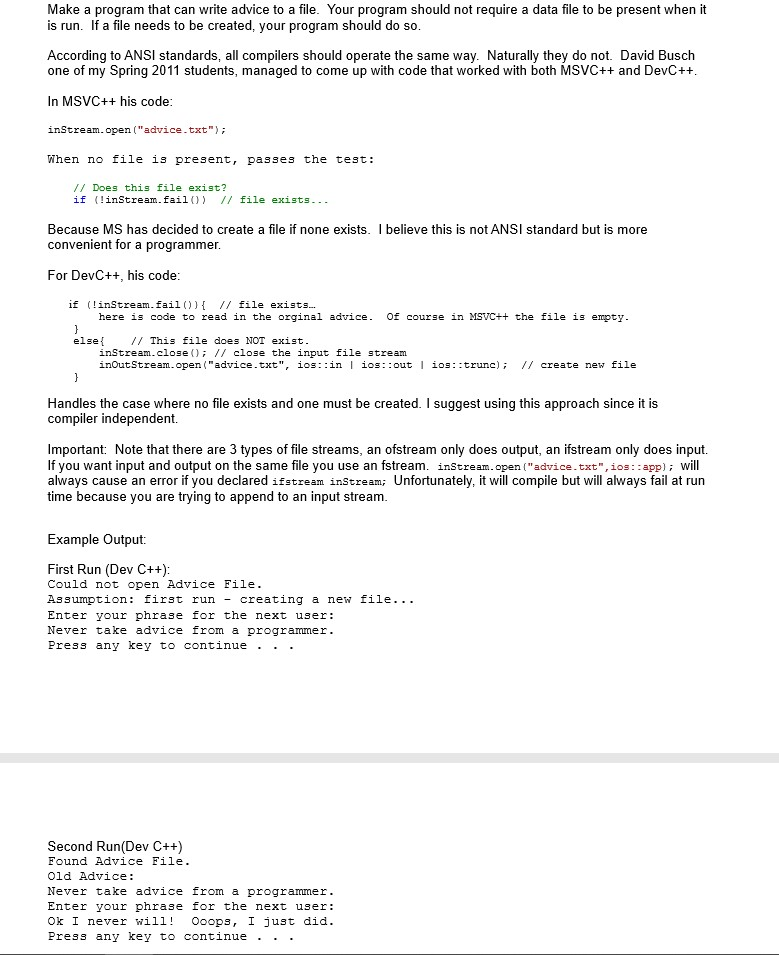 Solved Make a program that can write advice to a file. Your | Chegg.com