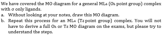 Solved We have covered the MO diagram for a general ML6 (On | Chegg.com
