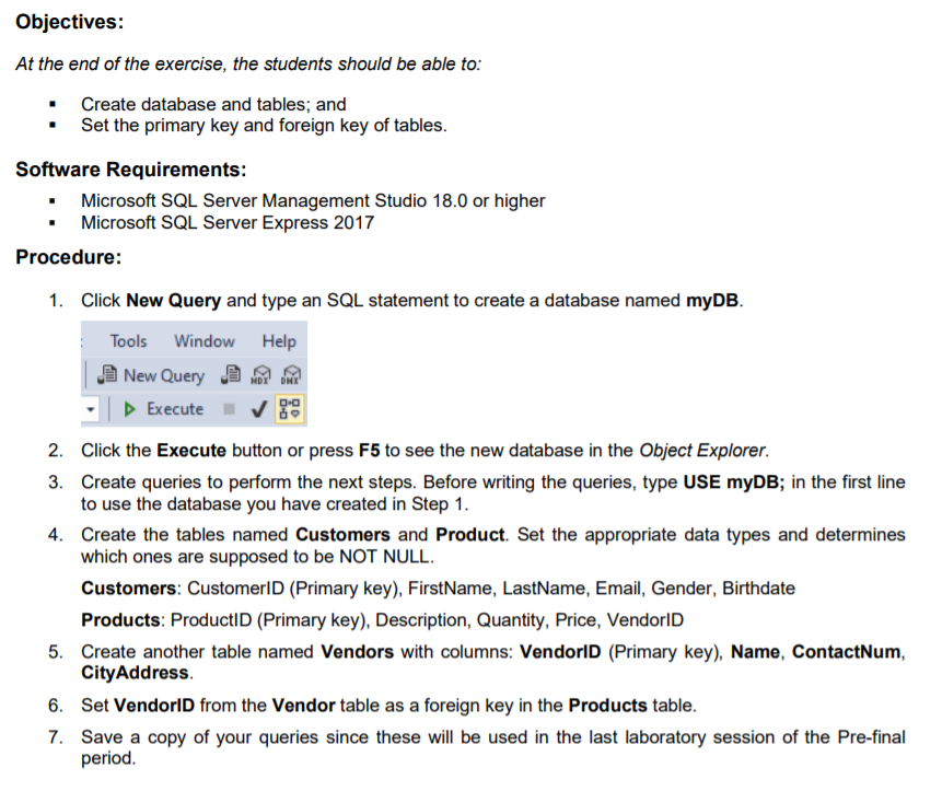 Solved Objectives: At the end of the exercise, the students | Chegg.com