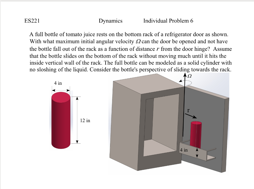 ES221 Dynamics Individual Problem 6 A full bottle of | Chegg.com